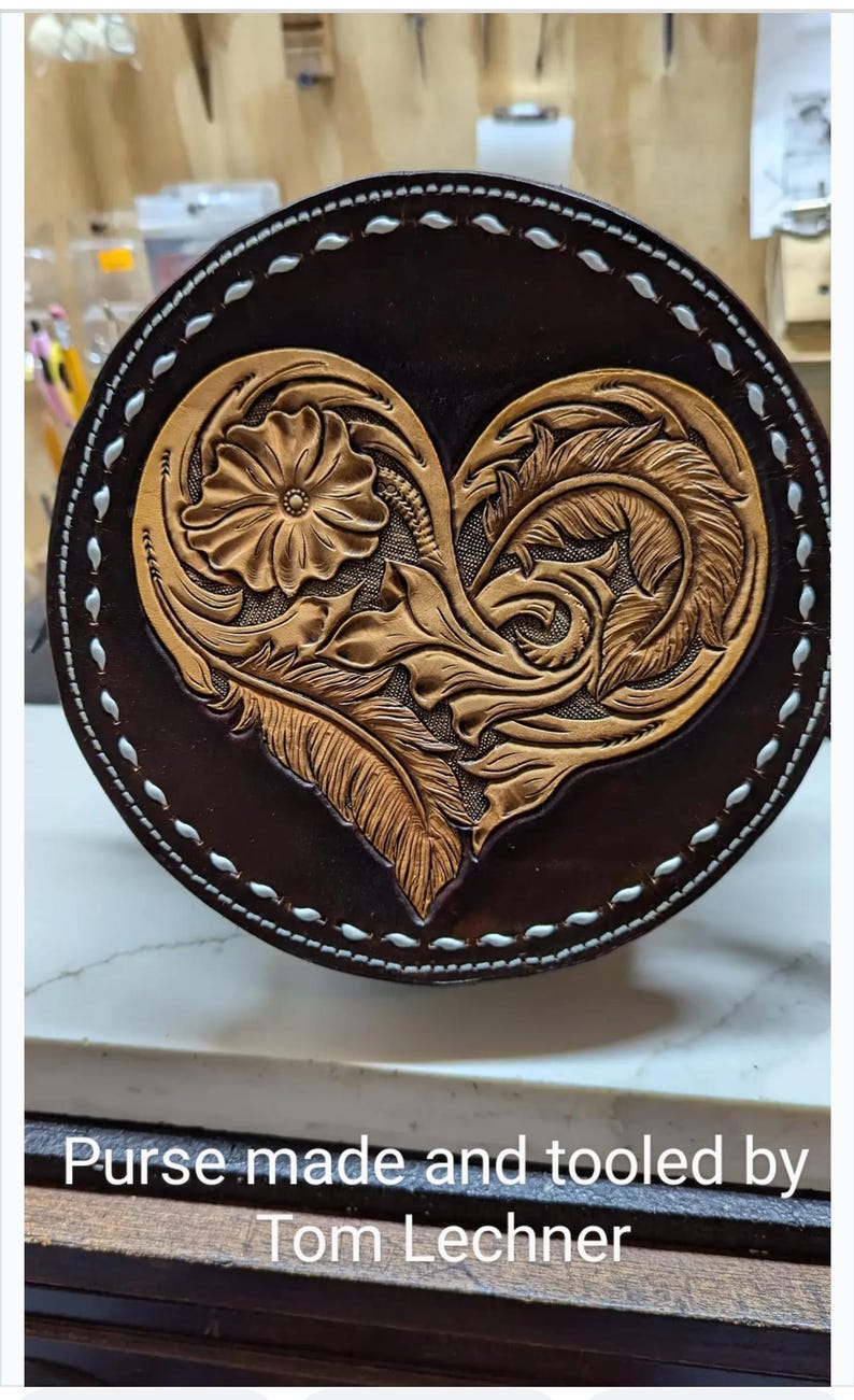 Filigree Heart Shape Design Floral Feathers Carving Leather Tooling ...