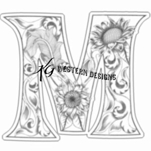 Letter M - Leather Tooling- Feathers-vines & Sunflowers Filigree ...