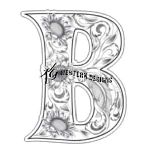 Letter B - Leather Tooling- Feathers-vines & Sunflowers Filigree ...