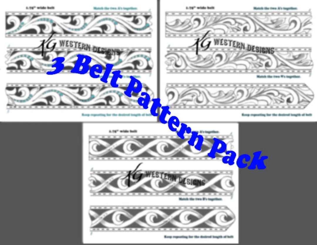 3 Leather Belts- PDF Pack- Western Tooling, Western Scrollwork, No Flowers, Pattern Designs ...