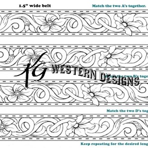 Leather Belt Pattern, Western Scrollwork, Flowers & Vines Tooling ...