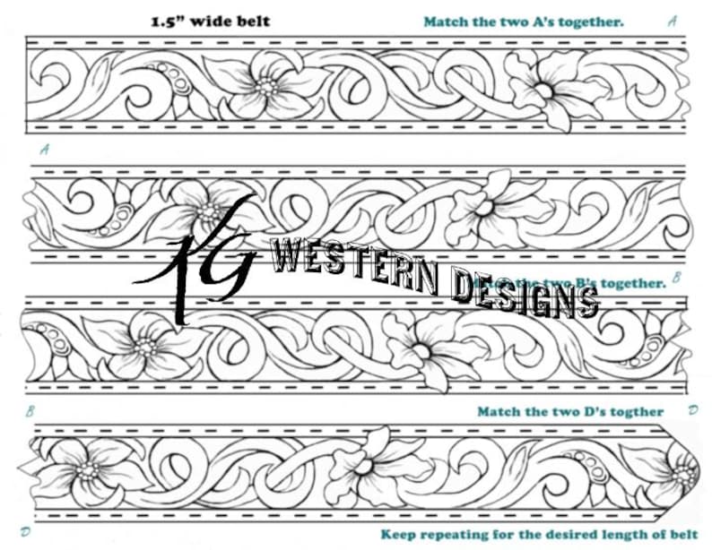 Leather Belt Pattern, Western Scrollwork, Flowers & Vines Tooling ...