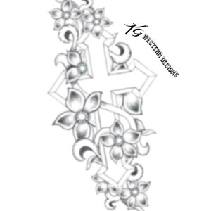 Western Cross Intertwined in Flowers and Vines Leather Tooling Design ...