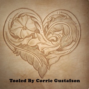 Filigree Heart Shape Design Floral Feathers Carving Leather Tooling ...