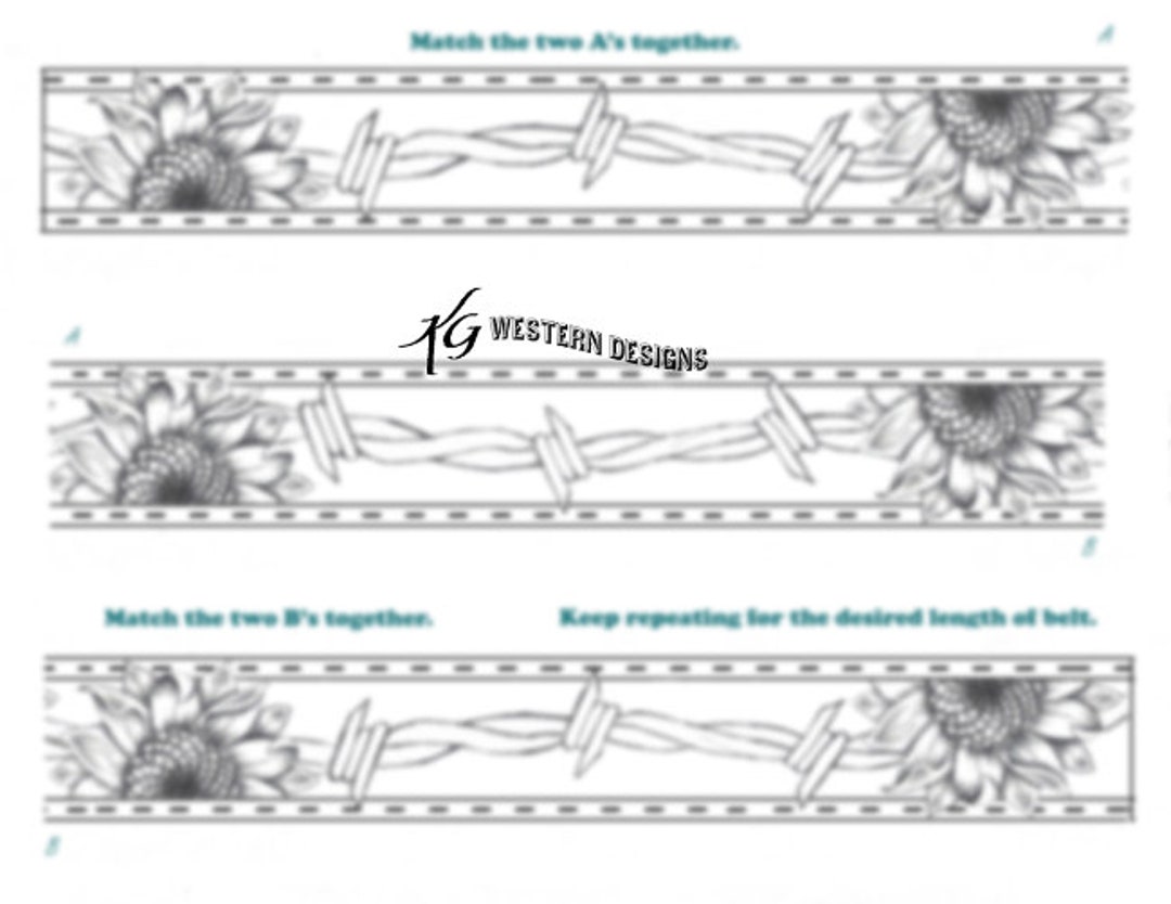 Leather Belt Tooling Pattern -sunflower and Barbwire- Design Pattern ...