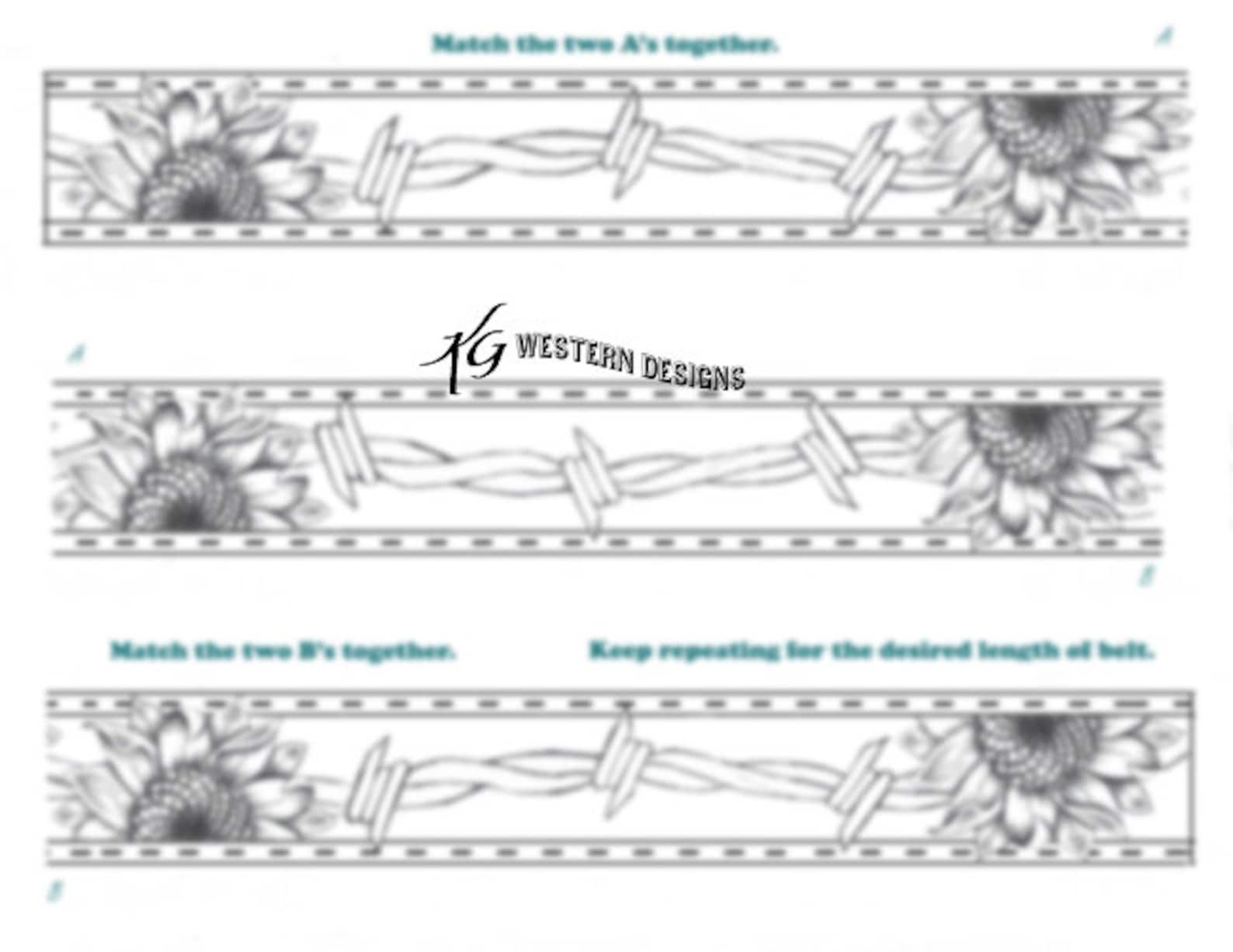 Leather Belt Tooling Pattern sunflower and Barbwire Design - Etsy