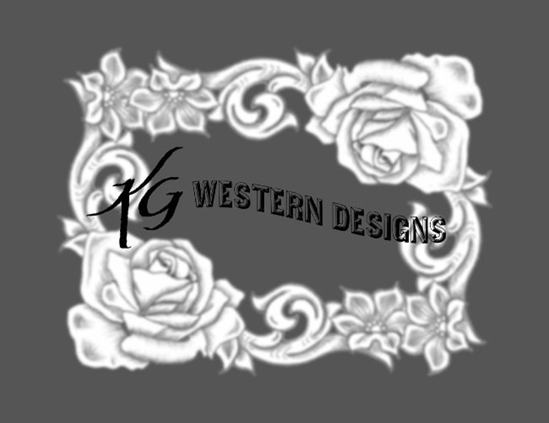 Western Leather Tooling Rose- Floral Scrollwork Corner Frame Design ...