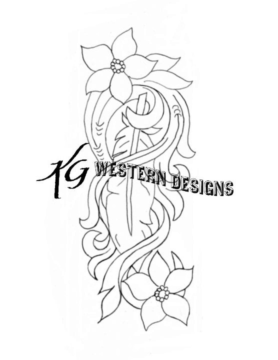 Leather Tooling Feather-vines-flowers-western-design Design Pattern ...