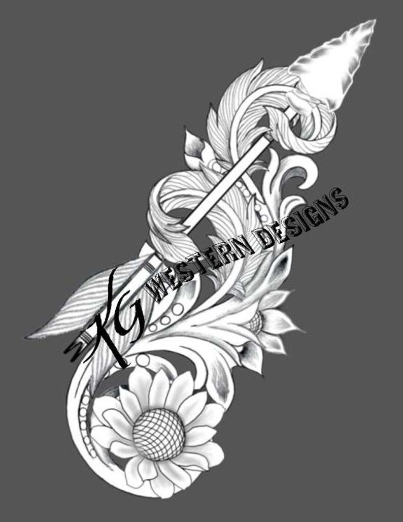 Arrow + Feathers and Vines Leather Tooling Design Pattern PDF - Etsy