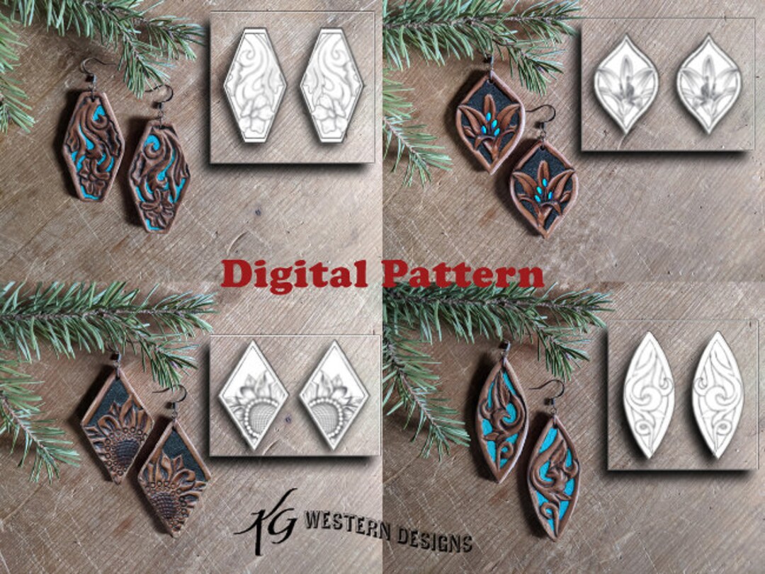 Leather Earrings Tooling Pattern (4 Pack) #3 - Etsy
