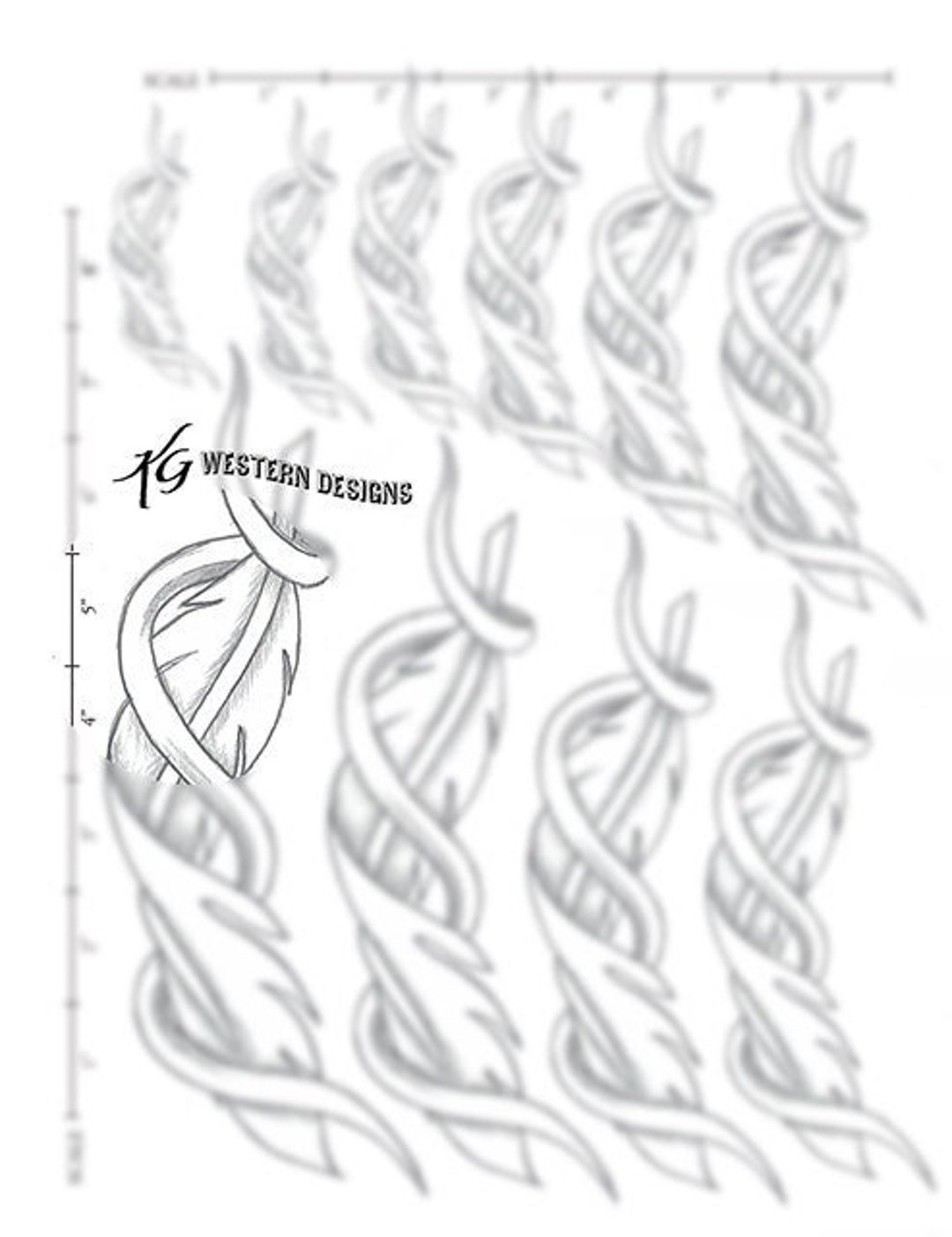 Leather Tooling Element -twisted Feathers and Vine- Sizes Pattern Pack ...