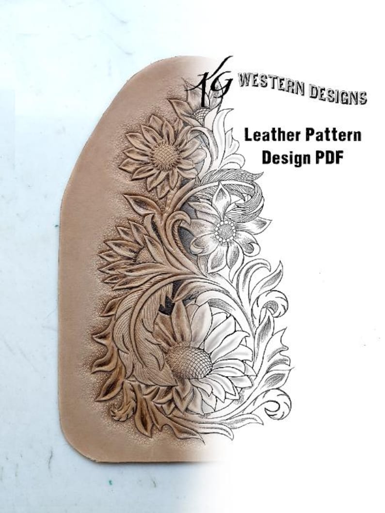 Sunflowers & Feathers Leather Tooling Tracing Design PDF Pattern - Etsy