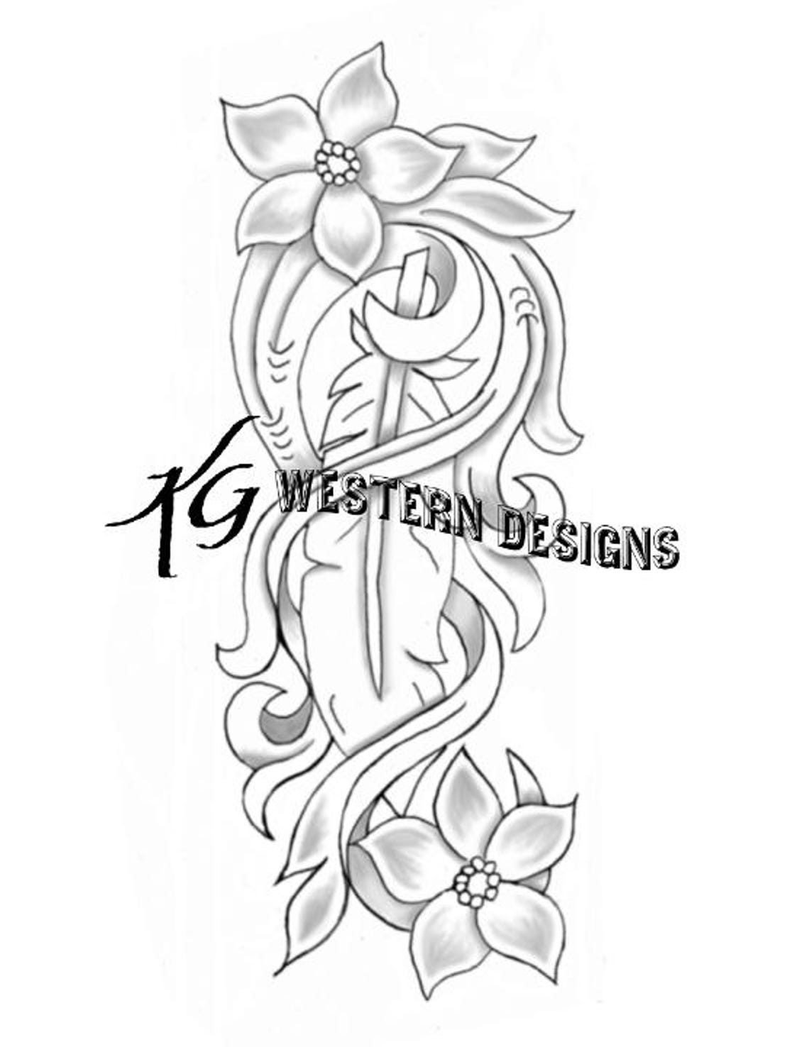 Leather Tooling Feather-vines-flowers-western-design Design Pattern ...