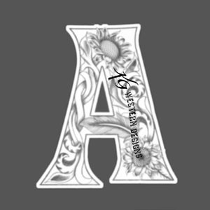 Letter A- Leather Tooling- Feathers-vines & Sunflowers Filigree Tracing ...