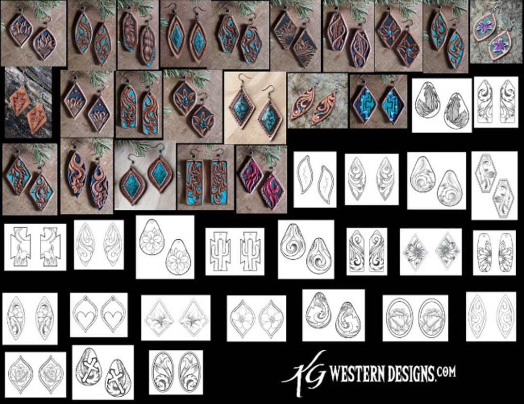 Pattern Pack PDF 45 Pairs of Tooled Leather Earrings + Painted Stone ...