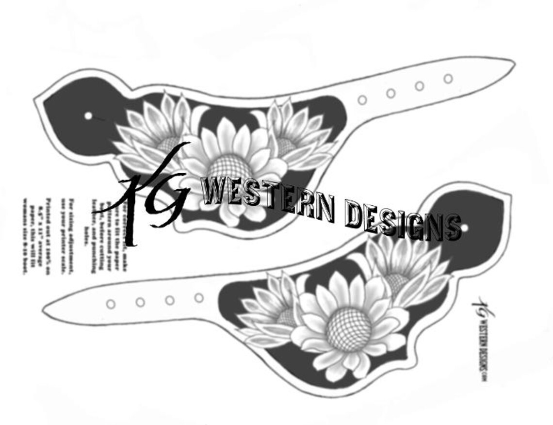 Spur Straps PDF Pattern Template Sunflowers, Floral, Western Style ...