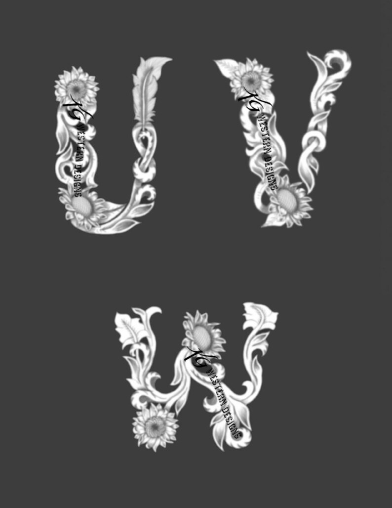 Full Alphabet Pack- Western Filigree Design - Leather Tooling- Feathers ...