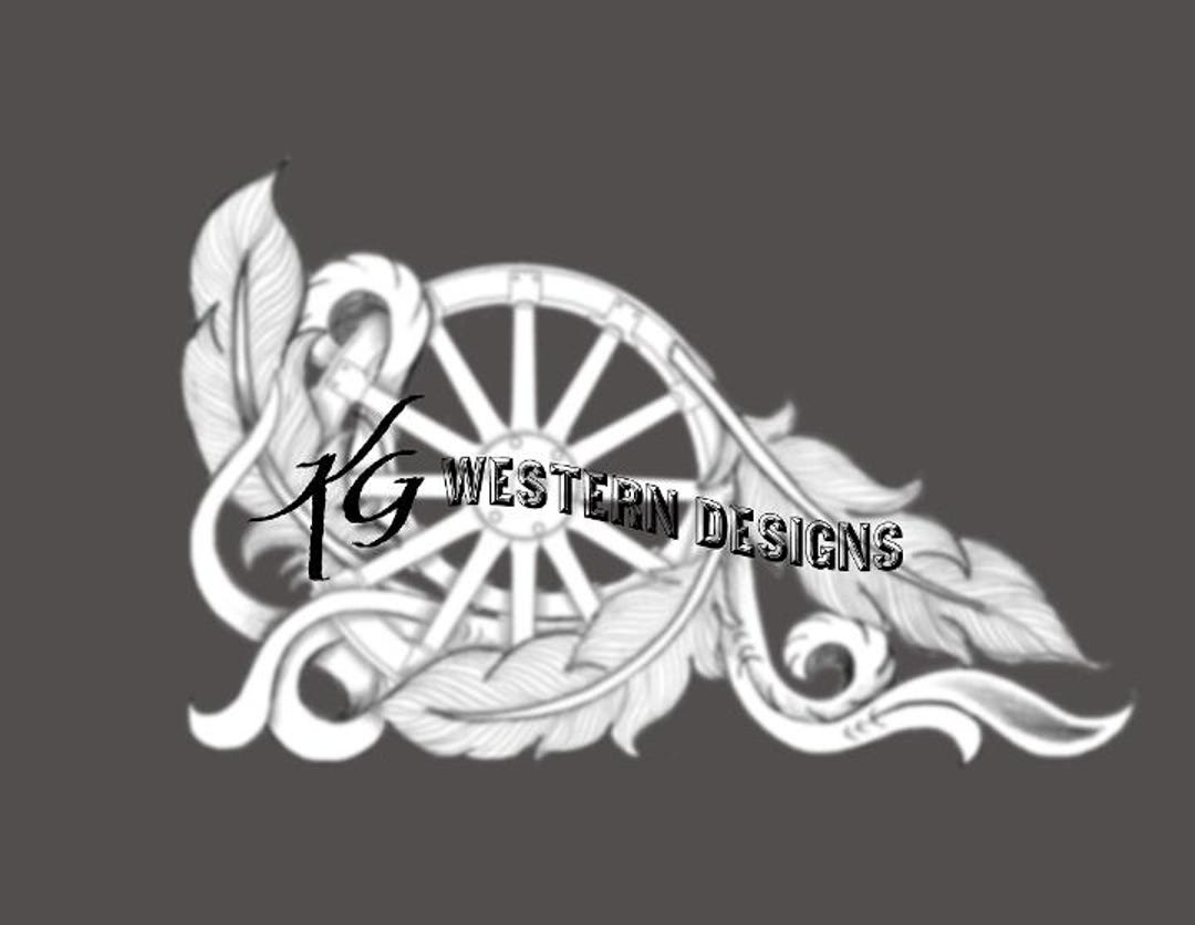 Western Wagon Wheel & Feathers- Leather Tooling Design Carving Tracing ...
