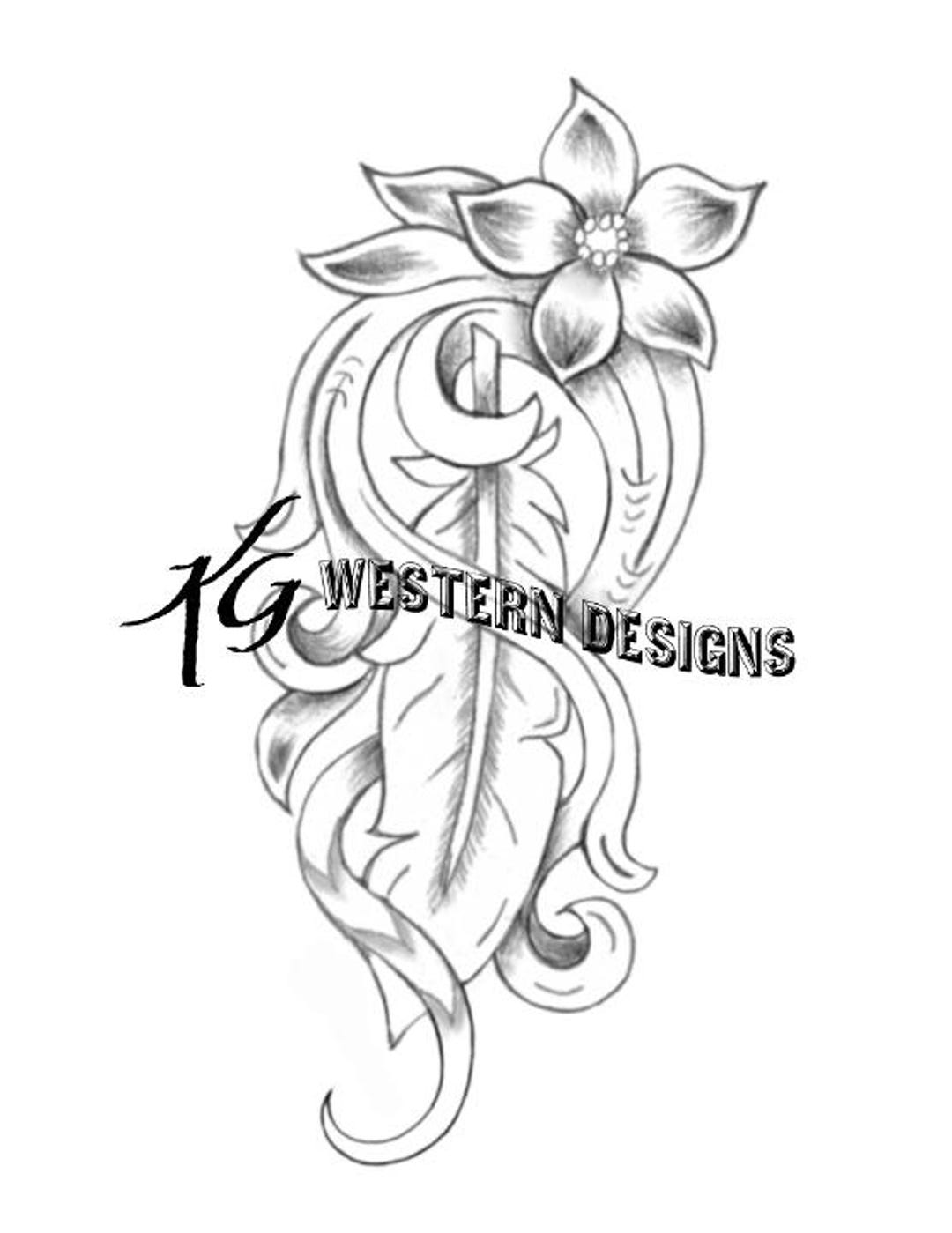 Feather Intwined in Vines Leather Tooling Tracing Design PDF Pattern - Etsy