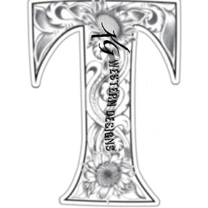 Letter T- Leather Tooling- Feathers-vines & Sunflowers Tracing Design ...