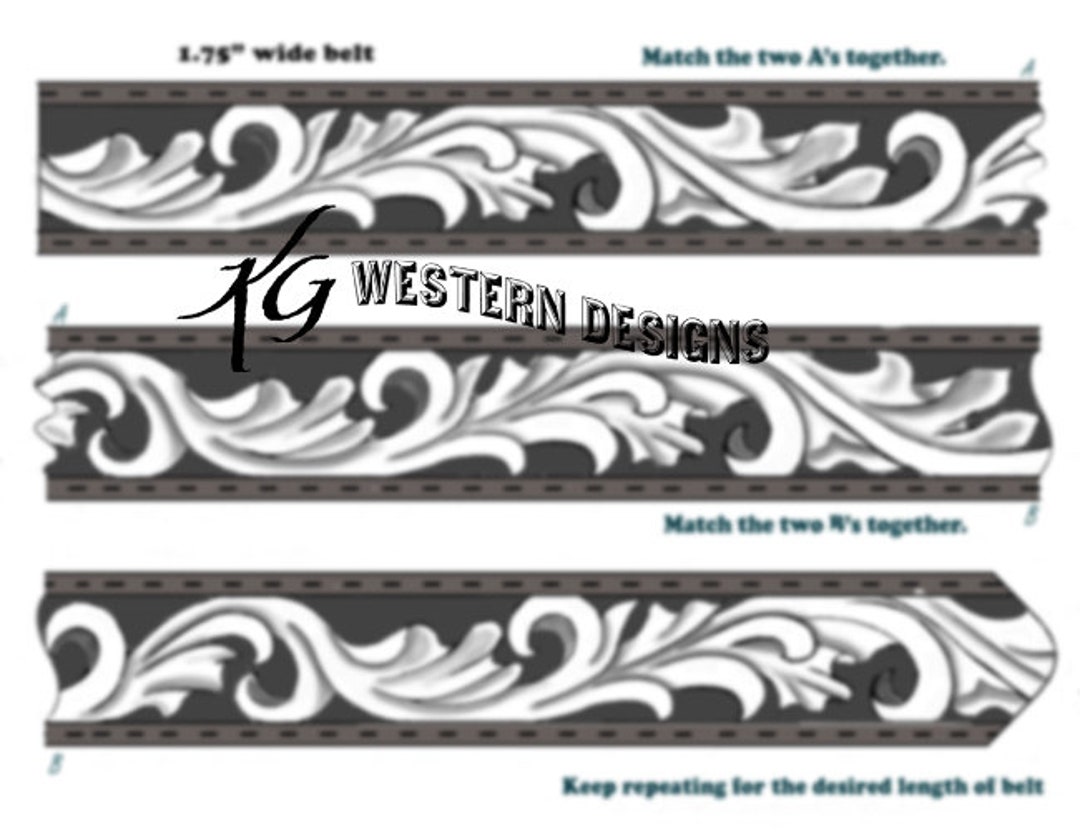 Leather Belt Tooling Pattern western Scrollwork Filigree digital Pattern Download - Etsy