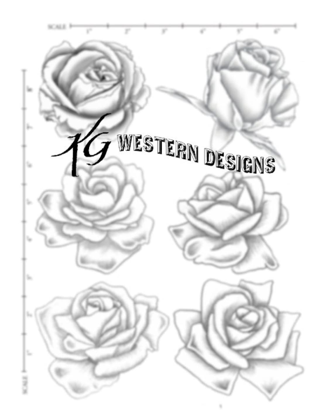 6 Roses Tracing Flowers Leather Tooling Pattern Pack PDF - Etsy