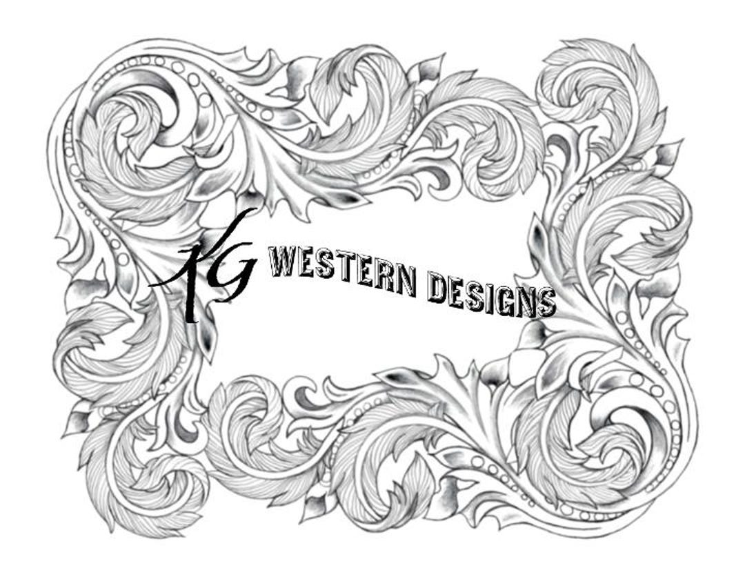 Leather Tooling Pattern Western Feathers and Vines, Corner Frame Design ...