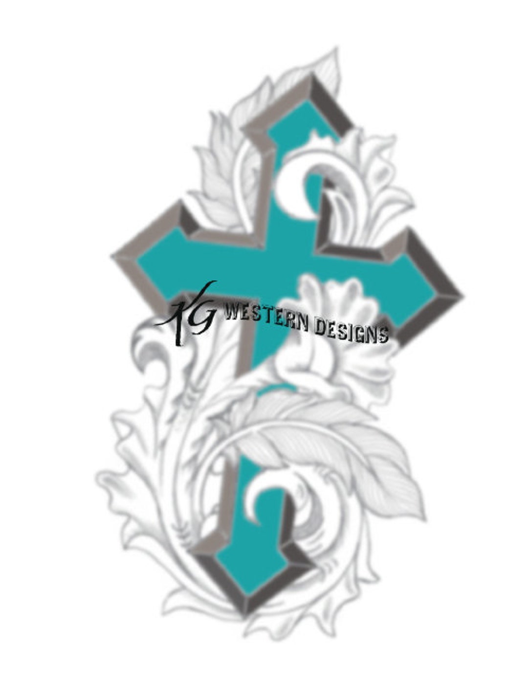 Western Cross- Feathers-vines-leather Tooling Design Pattern - Etsy