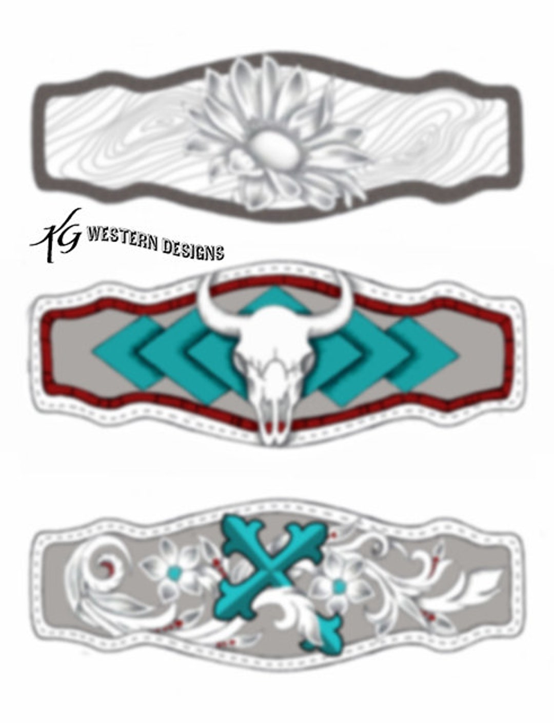 Sunflower, Wood, Cross Flowers and Vines, Cowskull Aztec Design Leather ...