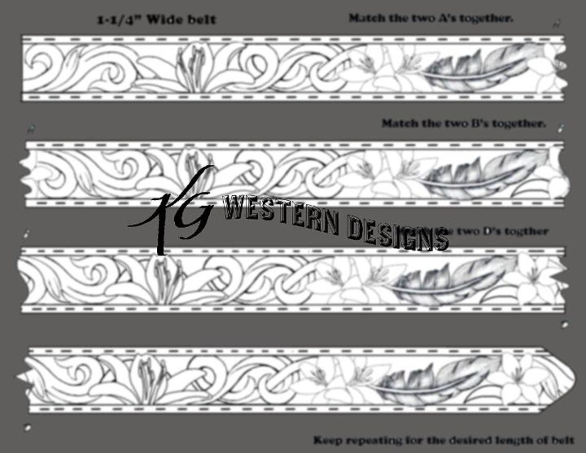 Leather Belt Pattern, Western Scrollwork, Vines, Feathers, Tiger Lilly ...