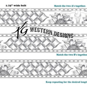 Leather Tooling Pattern- Longhorn Steer, Sunflowers, and Basketweave -belt Pattern Design ...