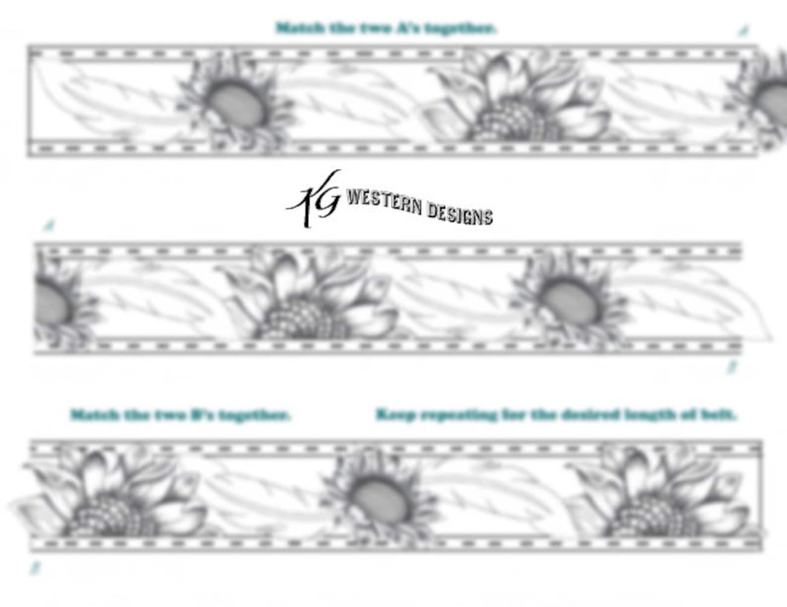 Leather Tooling Belt Sunflower and Feathers Design Pattern - Etsy