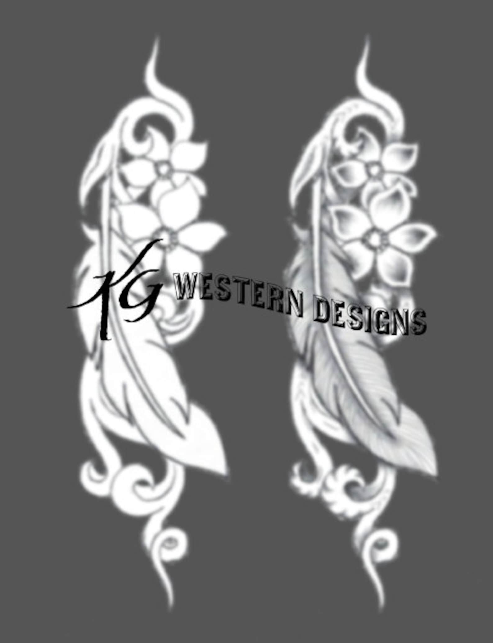 3 Pack Leather Tooling Feather-&-vines Tracing Designs Pattern PDF ...