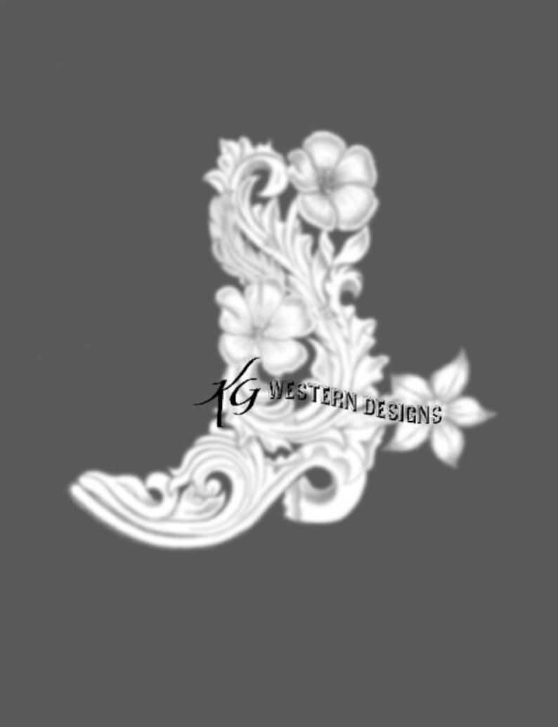 Western Boot With Spur Shape Design Floral Filigree Carving Leather ...