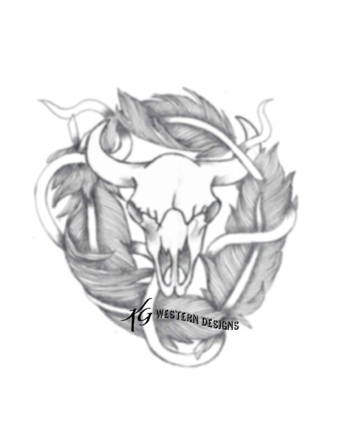 Feathers-western-cowskull Leather Tooling Tracing Pattern Design - Etsy