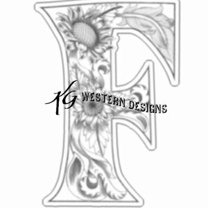 Letter F- Leather Tooling- Feathers-vines & Sunflowers Filigree Tracing ...
