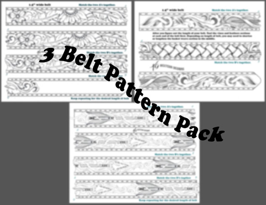 3 Leather Belt Patterns- PDF Pack- Western Tooling, Sunflowers & Feathers, Arrows, Basketweave ...