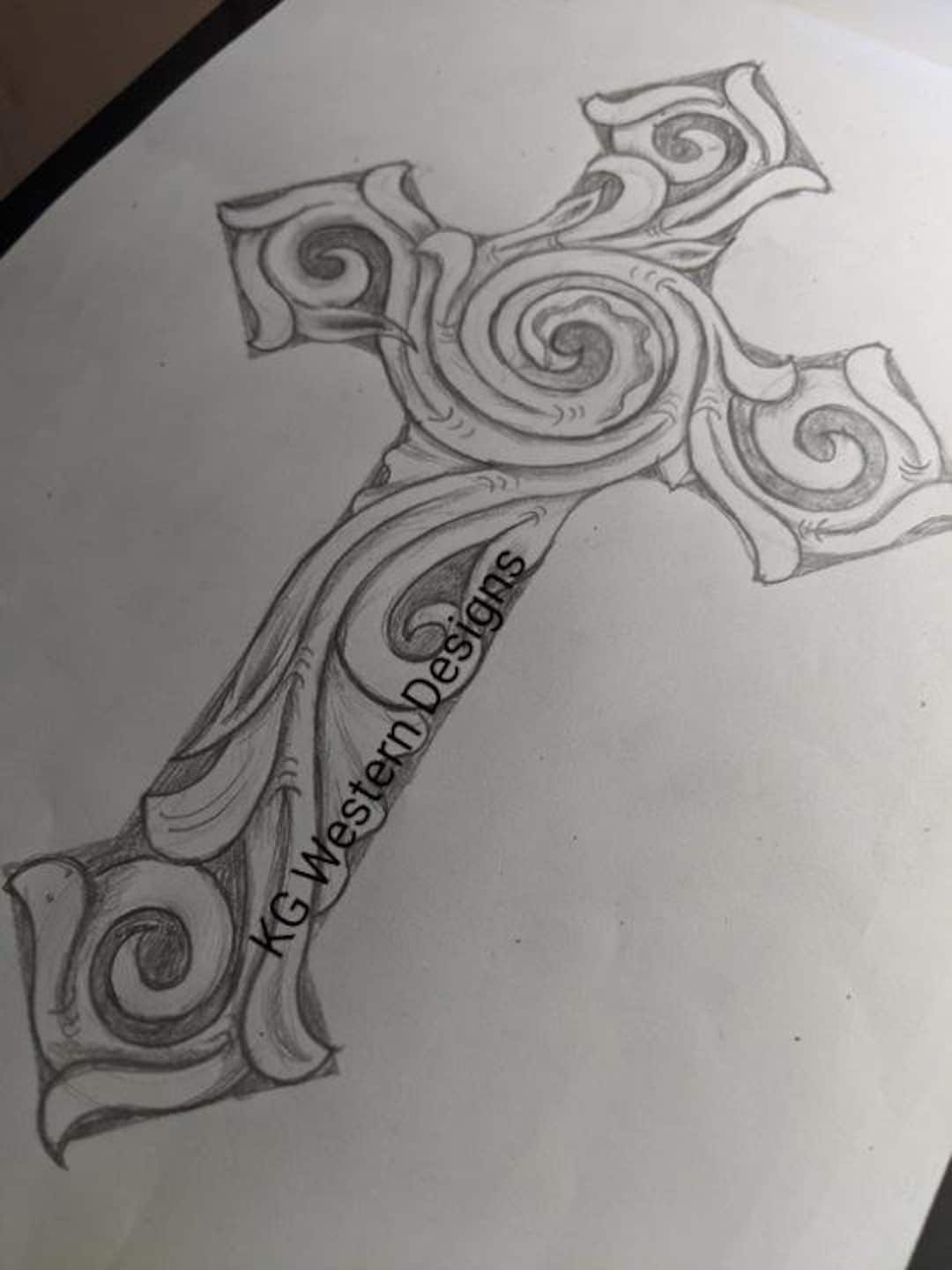 Western Cross Leather Tooling Tracing Design Pattern, Western ...