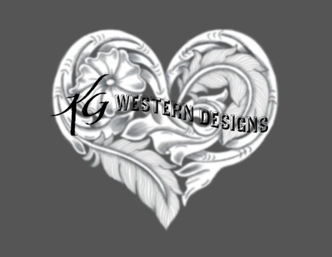 Filigree Heart Shape Design Floral Feathers Carving Leather Tooling ...