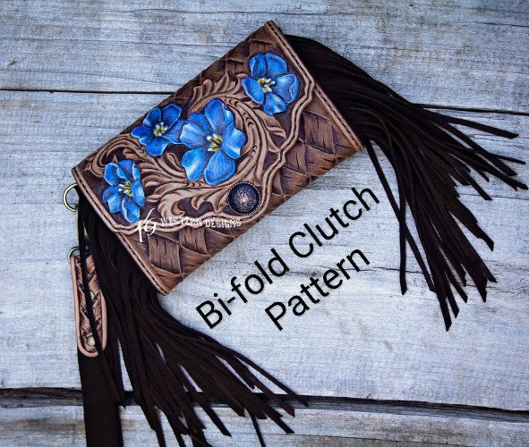 Leather Tooled Bifold Wallet Clutch Pattern Template With Fringe PDF ...