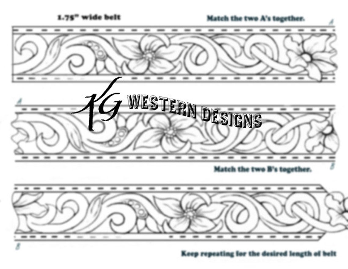 Leather Belt Pattern, Western Scrollwork, Flowers & Vines Tooling ...