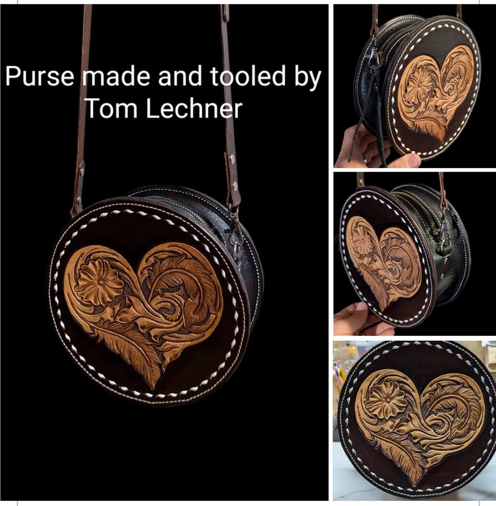 Filigree Heart Shape Design Floral Feathers Carving Leather Tooling ...