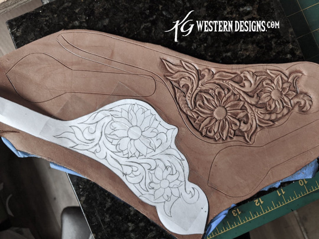 Spur Straps Pattern Template Sunflowers Daisy's, Western Scroll Vines ...