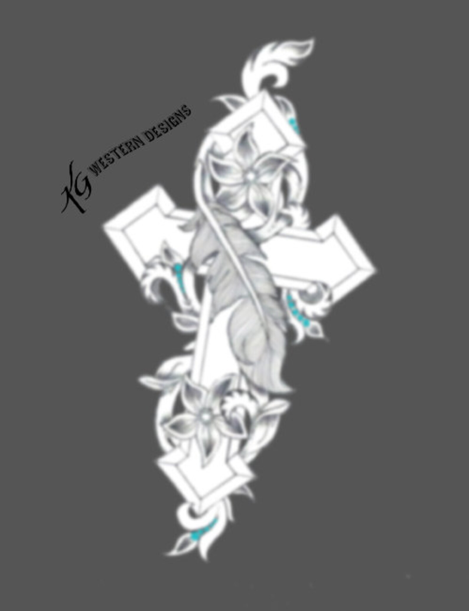 Feather Big Cross Vines and Flowers Leather Tooling Design - Etsy