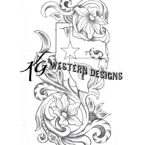 Leather Tooling Design, Texas State With Vines and Flowers. Carving ...