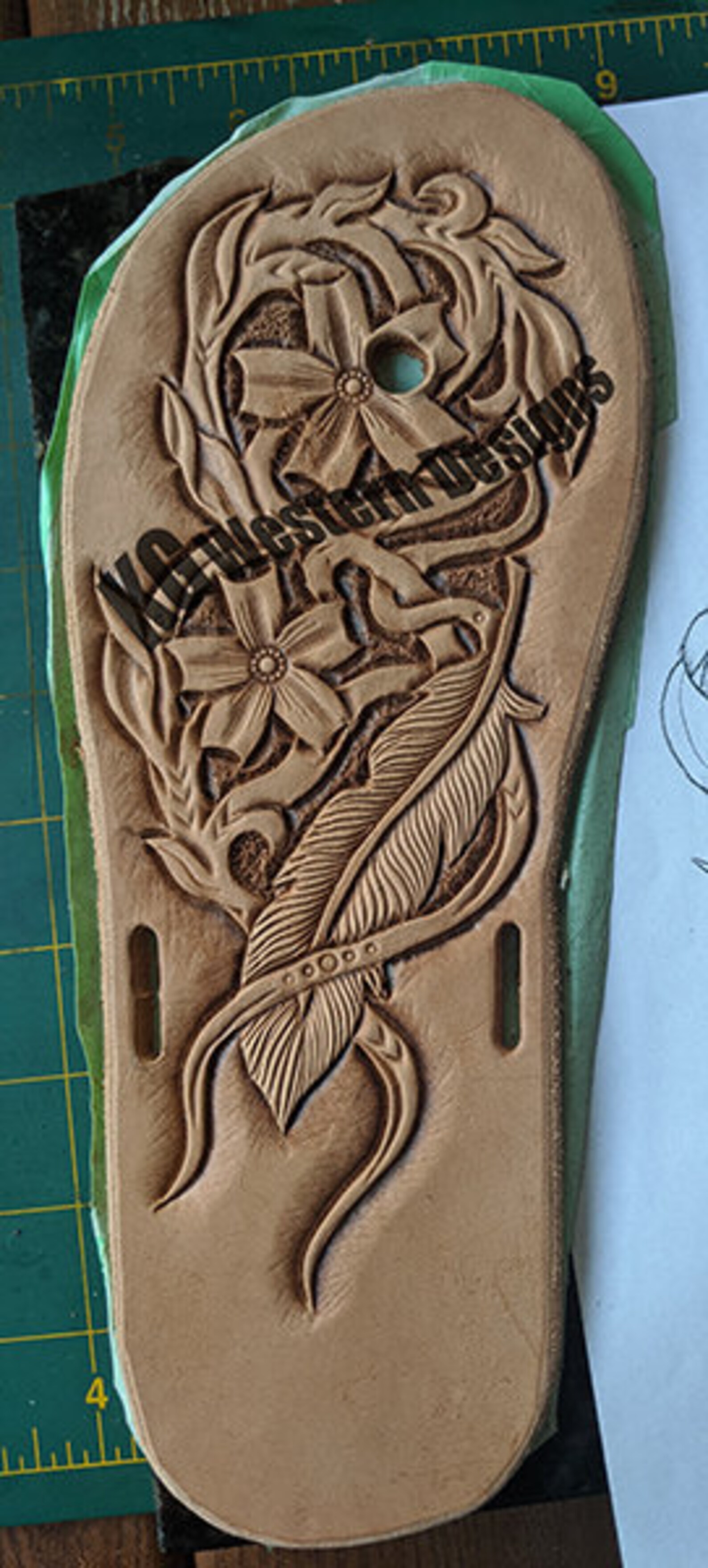 Feather Flowers and Vines Leather Tooling PATTERN - Etsy