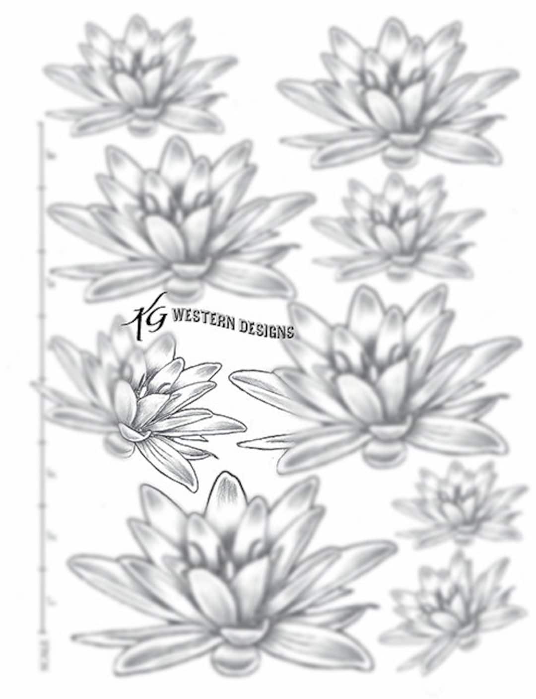 Water Lilly Leather Tooling Tracing Size Pattern Pack - Etsy