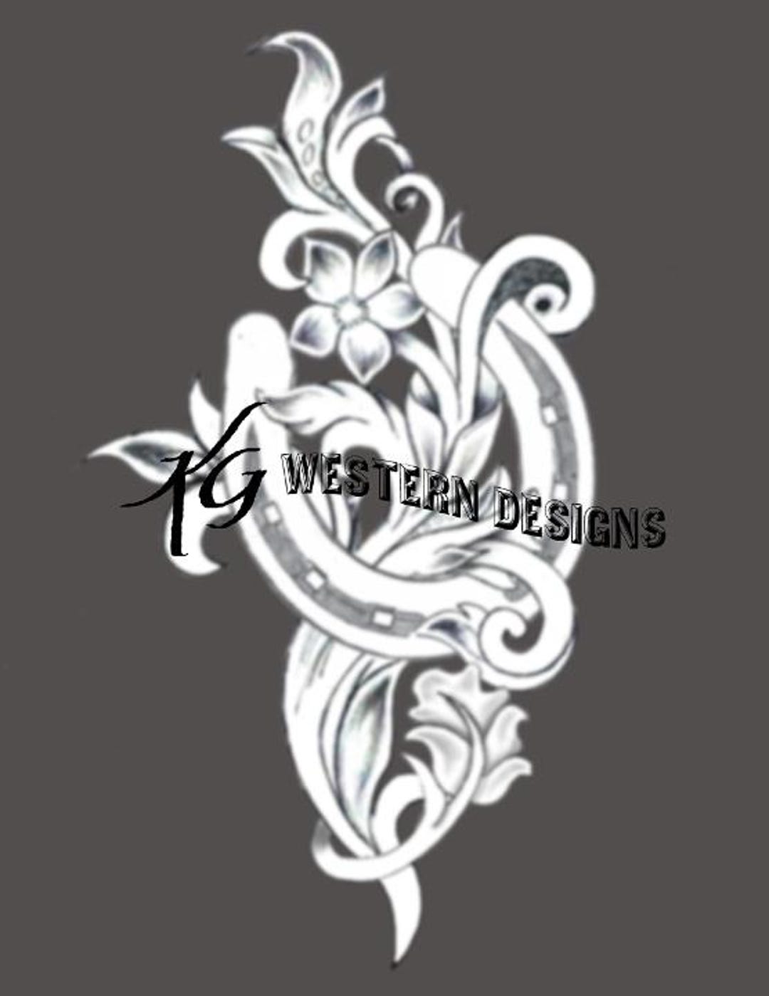 Horseshoe in Vines Leather Tooling Tracing Pattern Design - Etsy