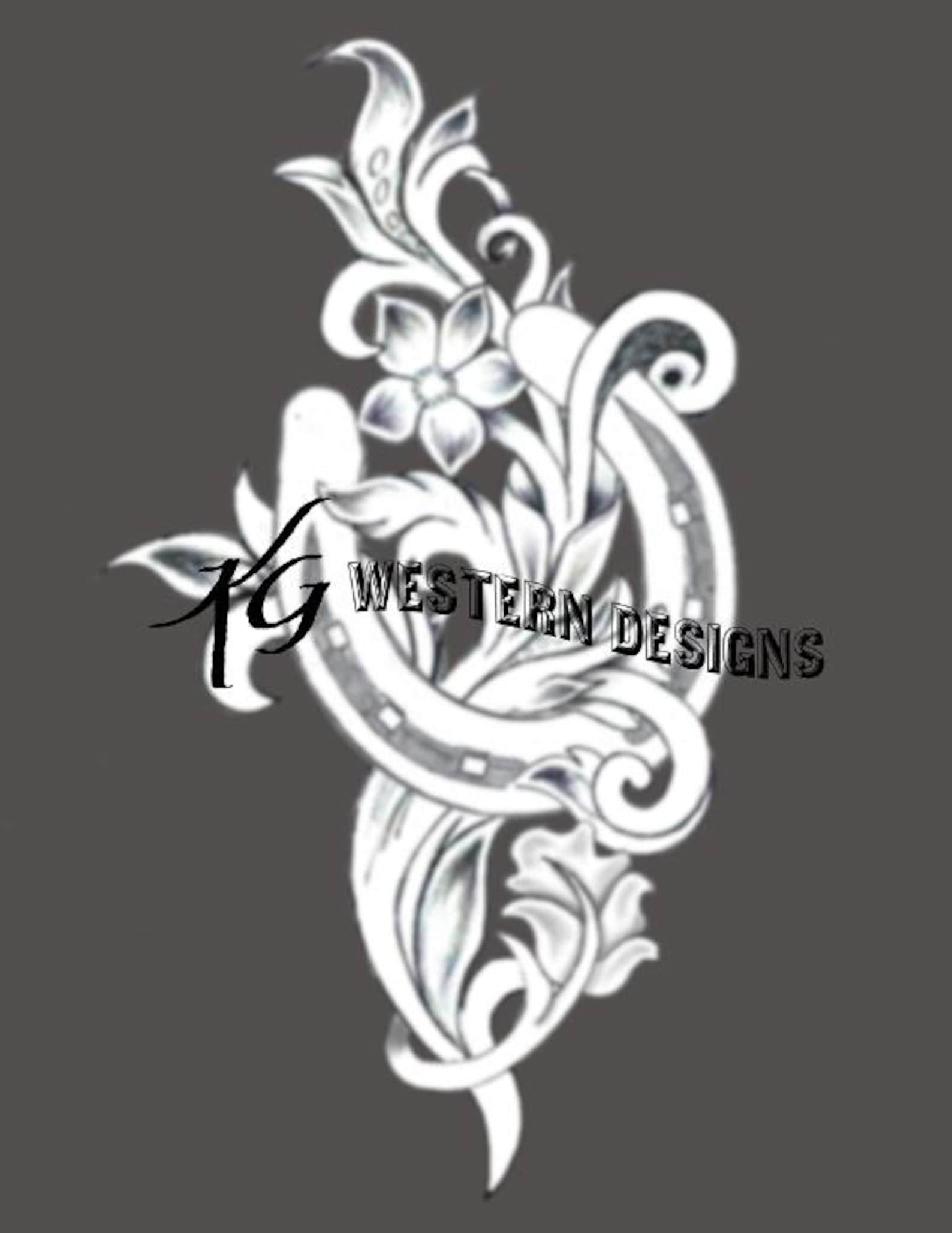 Horseshoe in Vines Leather Tooling Tracing Pattern Design - Etsy