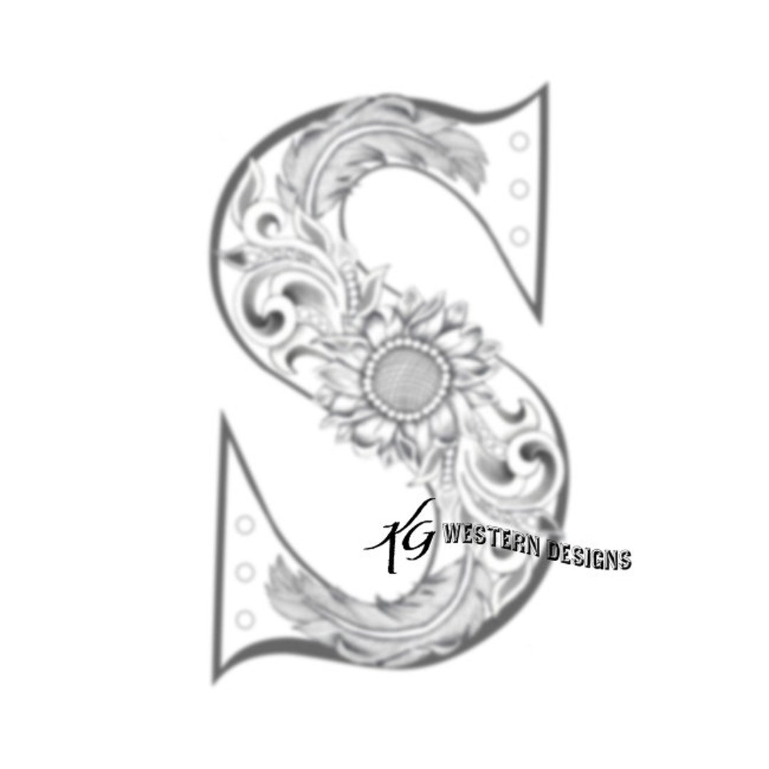 Letter S- Leather Tooling- Feathers-vines & Sunflowers Tracing Design ...